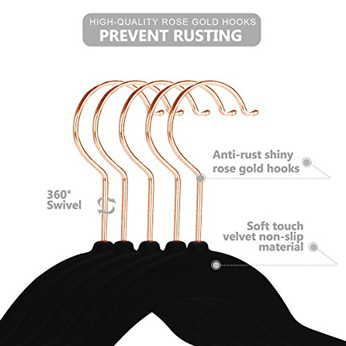 MIZGI Premium Kids Velvet Hangers (Pack of 50) with Copper/Rose Gold Hooks,Space Saving Ultra Thin,Non Slip Baby Hangers for Children's Skirt Dress Pants,Clothes Hangers（Black