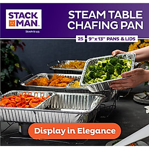 Aluminum Pans with Lids 9x13 Disposable Foil Pans [25-Sets] Heavy-Duty Baking Pans, Half-Size Deep Steam Table Pans with Foil Covers- Tin Foil Pans for Cooking, Baking, Heating, Storing, Food Prepping