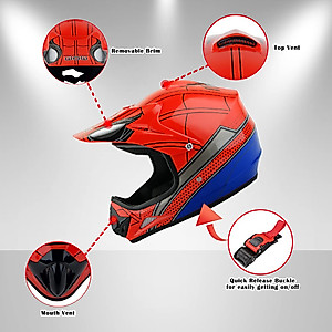 1Storm Youth Kids Motocross Helmet BMX MX ATV Dirt Bike Helmet Spider Red