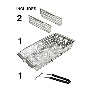 Proud Grill UltraVersatile Stainless Steel Grill Basket - Large BBQ Grill Basket for Grilling Vegetables, has a detachable handle and movable dividers. Perfect Grill Accessory for grilling veggies, fish and meat on outdoor grill.