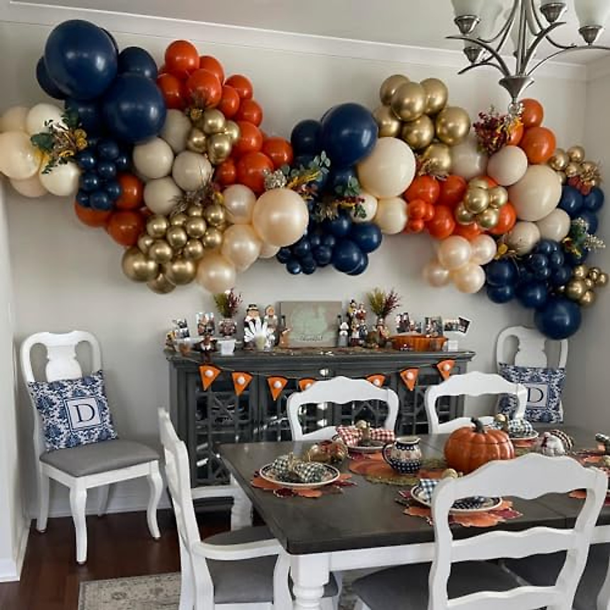 149PCS Fall Balloons Arch Garland Kit, Navy Blue Orange Metallic Gold Ivory White Latex Balloons Maple Leaf Foil Balloons for Thanksgiving Autumn Friendsgiving Birthday Baby Shower Party Decorations