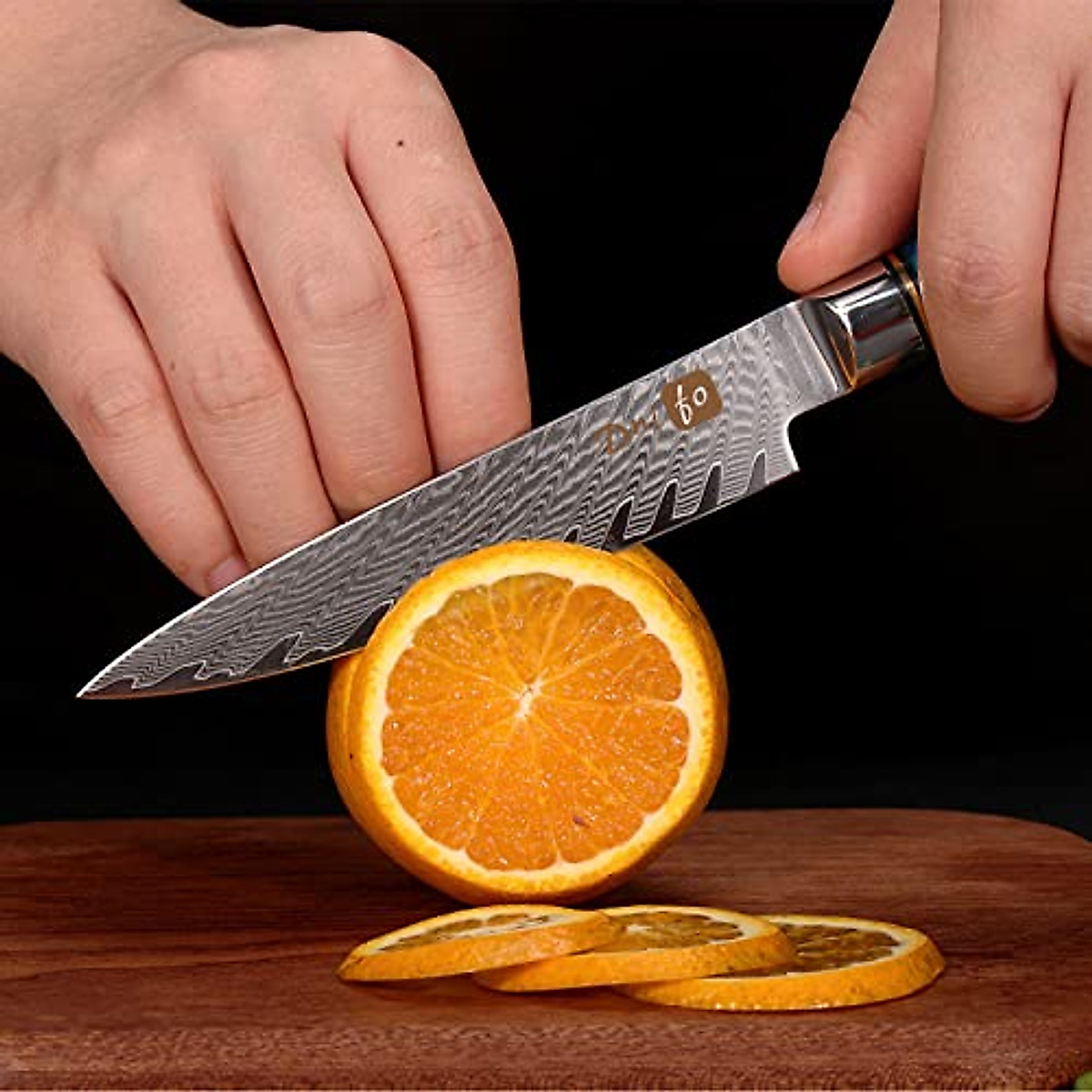 Cloverpeia Utility Knife 5 inch, Paring Knife Japanese Damascus Steel Kitchen Knife VG10 Full Tang Resin&Wood Handle with Gift Box, Fruits and Vegetables Chopping Carving Knives