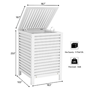 VASMIA Laundry Hamper with Lid, 2 Section 31.7Gal/120L Bamboo Large Laundry Basket with Removable Bag,Dirty Clothes Hamper for Bedroom Bathroom White