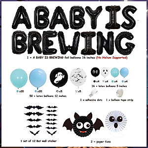 Halloween Baby Shower Decorations for Boy - A Baby is Brewing Blue Balloon Garland Arch Kit Ghost Bat Foil Balloon Baby Shower Pregnancy Announcement Gender Reveal Party Supplies