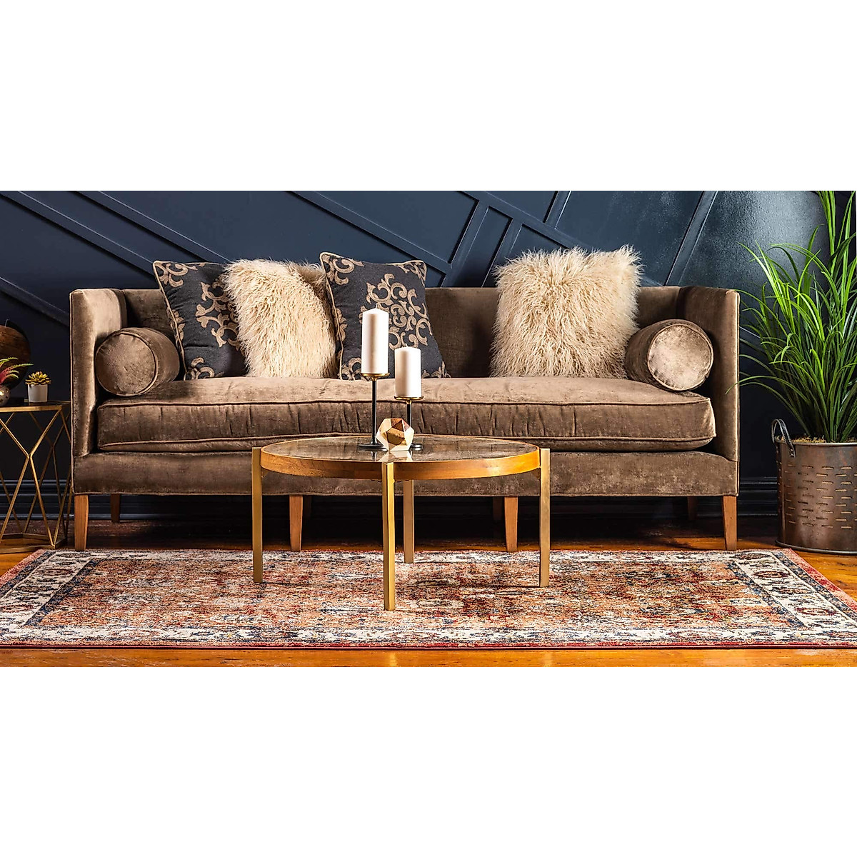 Unique Loom Utopia Collection Traditional Classic Vintage Inspired Area Rug with Warm Hues, 8' x 10' Rectangle, Terracotta/Blue
