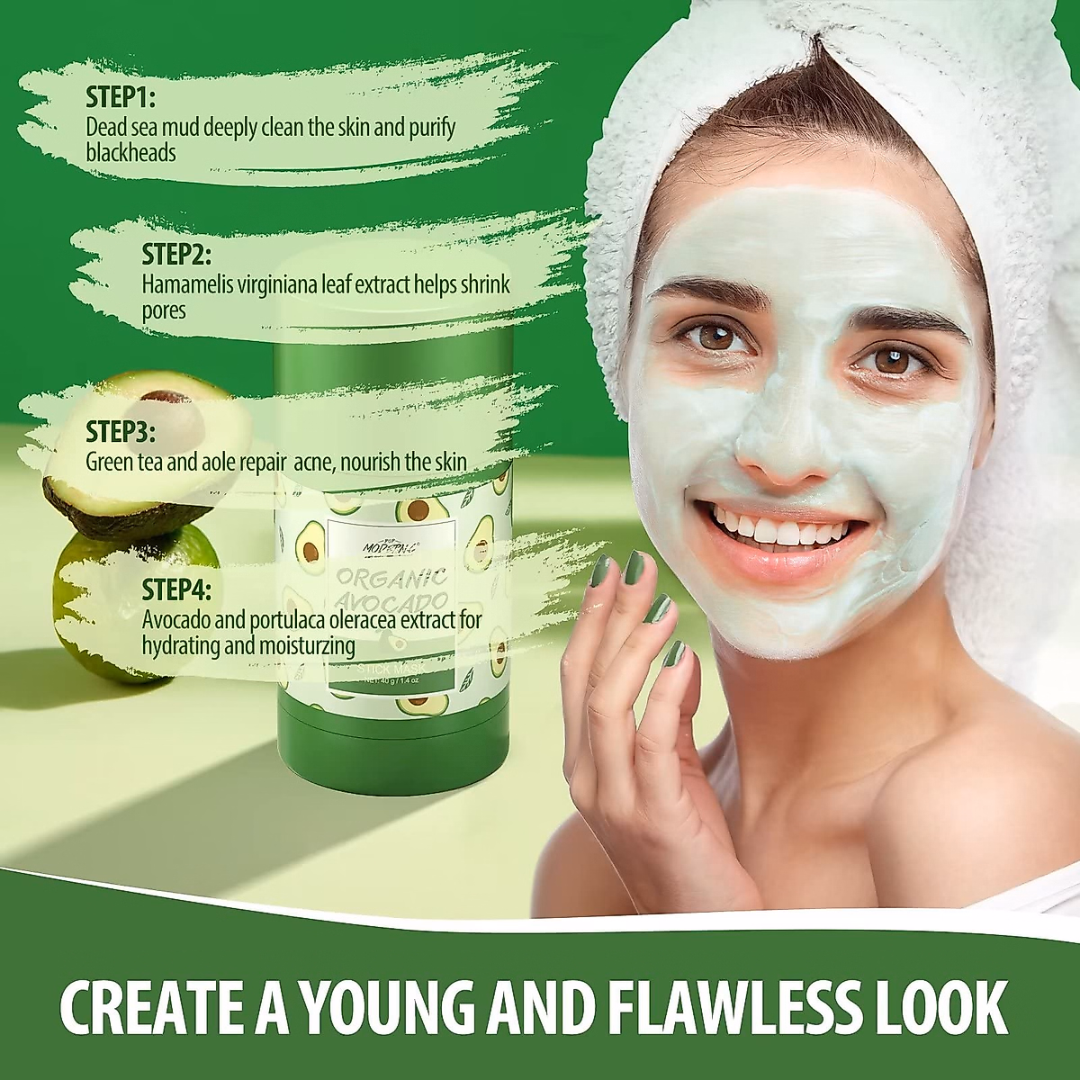 Clay Stick Mask Avocado Dead sea Mud Mask Natural Green Tea Purifying Clay Stick Mask Deep Cleansing Blackhead Remover Clay Mask Nourishing Hydration Facial Mask With Blackhead Remover Extractor Tools