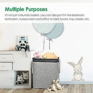 TomCare Laundry Baskets 2 Pack Freestanding Laundry Hampers for Bedroom Collapsible Laundry Basket with Handles Detachable Brackets Large Laundry Storage Baskets Organizer for Clothes Toys (Grey)