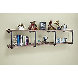 ROGMARS Industrial Pipe Shelving 70 Inch Pipe Shelves Solid Wood Floating Book Shelves Wood for Wall Decor Heavy Duty Floating Bar Shelves Industrial Shelving