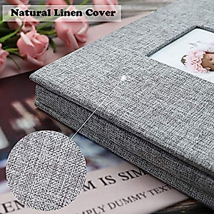 Vienrose Baby Photo Album Self Adhesive Memory Book 4x6 Magnetic Scrapbook Kit with Clean-Touch Ink Pad Handprint Footprint and A Metallic Pen for Boy/Girl 2 Windows 40 Pages Grey