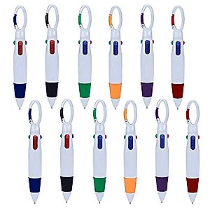 DaveandAthena 24 Pack Plastic Carabiner Shuttle Pens 4-in-1 Retractable Ballpoint Pens Multicolor Pens with Buckle Keychain on Top for Office School Supplies Students Children Gift