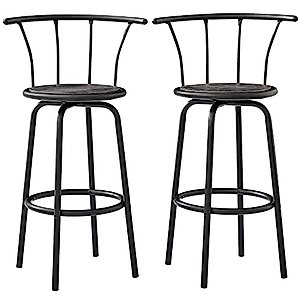VECELO Bar Stools Set of 2 with Back Metal Barstools Tall Chair for Indoor Outdoor Pub Kitchen, Height 27.3 Inch, Industrial Steel Frame, Easy Assembly, Grey