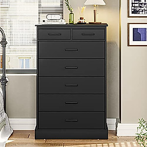 EPHEX Tall Dresser with 7 Drawers for Bedroom, Storage Tower Clothes Organizer, White Chest of Sturdy Pedestal, 27.6'' W x 15.8'' D 44.1'' H Black