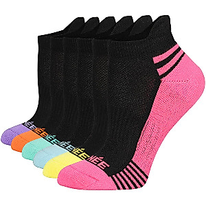 JOYNÉE Womens Low Cut Athletic Socks Heel Tab Colorful Cushioning Ankle Casual Socks 6 Pairs, Black, Size 9-11
