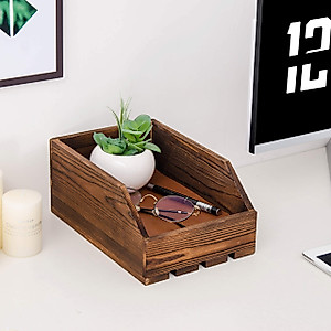 Liry Products Rustic Brown Wood Paper Nesting Tray Stackable Document Storage Crate File Organizer Tabletop Wooden Box Basket Letter Holder Folder Rack Container Desktop Home Office Supplies