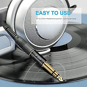 JEEUE 1/4" to 3.5mm Headphones Adapters, Upgrade 6.35mm(1/4") Male - 3.5mm Female Socket Stereo Pure Copper Jack Adaptor Bring You Professional Sound Black