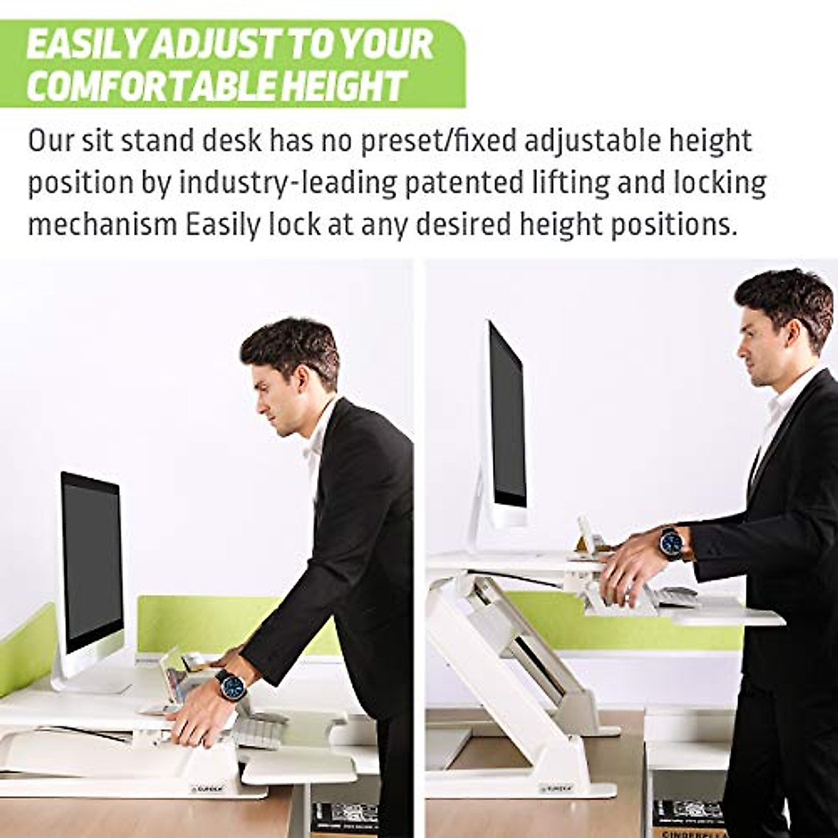 [Upgrade]Eureka Ergonomic V2 Sit To Stand Desk Converter, 36'' Height Adjustable Standing Desk Risers Converters Desktop Stand Computer Workstation Home Office Computer Desk with Keyboard Tray - White