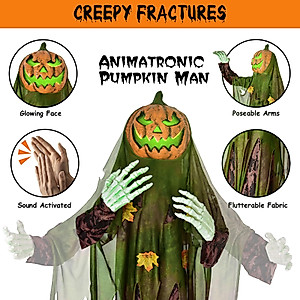 Presence Halloween Standing Pumpkin Man with Lights& Sounds, Outdoor Indoor Pumpkin Clearance Spooky Jack O' Lantern Props Decor Lawn Backyard Garden