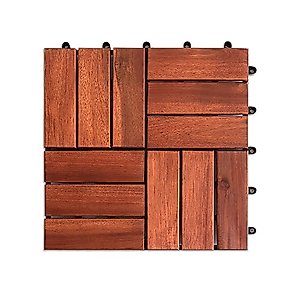 CLOVERHOLM Interlocking Deck Tiles 12x12 inches, 10PCS Waterproof Acacia Wood Patio Tiles, Easy Snap Flooring Tiles for Indoor and Outdoor,Balcony, Entry, Poolside Tiles (Tiles-Teak-P9)