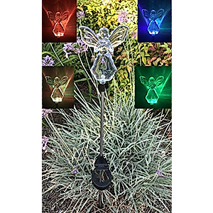 G&J ONLINE TRADING Solar Powered Angel w/Star Garden Stake Landscape Color Change Lights (Set of 2)