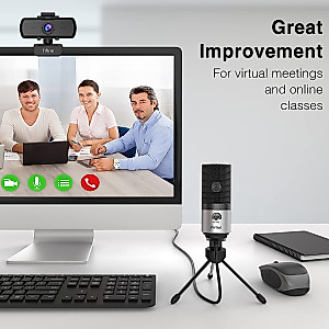 FIFINE USB Microphone for Zoom Video Meeting Online Class on PC Computer, Metal Condenser Desktop Mic with Gain Control for Windows and Mac, Silver - K669S