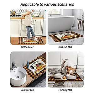 Bathroom Floor Shower Mat, Non-Slip Small Rugs - Easy to Clean, Thanksgiving Turkey Fall Pumpkin and Sunflowers Durable Bath Rug 18"x30" Washable Quick Dry Diatomaceous Earth Mats for Bathtubs