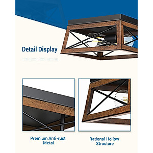 DEWENWILS Farmhouse Metal Flush Mount Light Fixture with Wood Grain Finish, 2-Light Ceiling Lamp for Kitchen, Hallway, Entryway, Foyer
