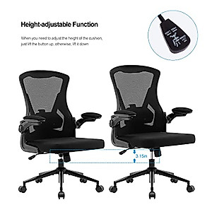 BRTHORY Office Chair Height-Adjustable Ergonomic Desk Chair with Lumbar Support, Breathable Mesh Computer Chair High Back Swivel Task Chair with Flip-up Armrests - Black
