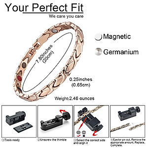 38 Elegant Titanium Magnetic Lymph Detox Bracelet for Women Germanium and Magnetic Functions with Free Link Removal Tool Christmas Gifts Mothers Day Gifts for Mon(Rose Gold)
