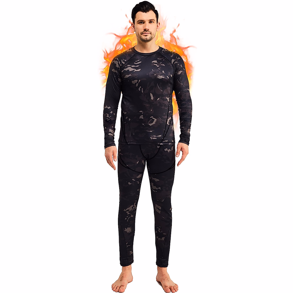 Long Underwear Mens-Long Johns for Men Winter Gear Fleece Base Layer Set Skiing Warm Top & Bottom