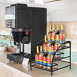 SOUJOY Coffee Syrup Rack Organizer, 9-12 Bottles Wine Holder Stand, 3-Tier Metal Wire Countertop Storage Rack, Freestanding Shelves for Coffee Bar Station, Kitchen, Syrup Wine Dressing Cocktail