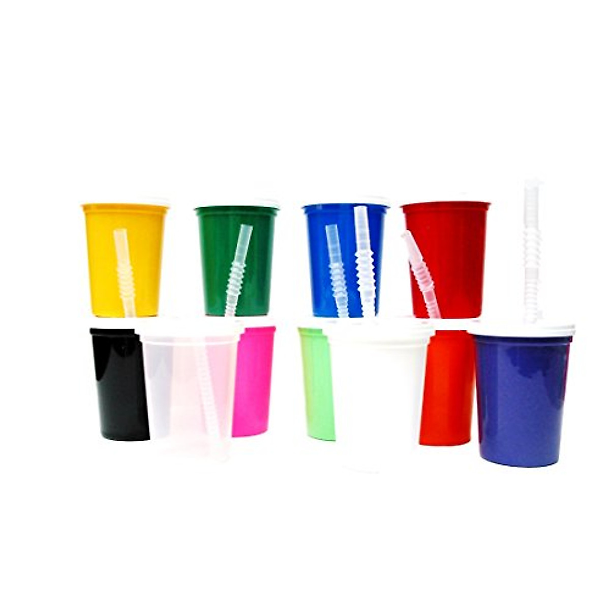 Talisman, Small Plastic Drinking Glasses, Lids and Straws, 12 Ounce, 12 Pack, Mix Colors