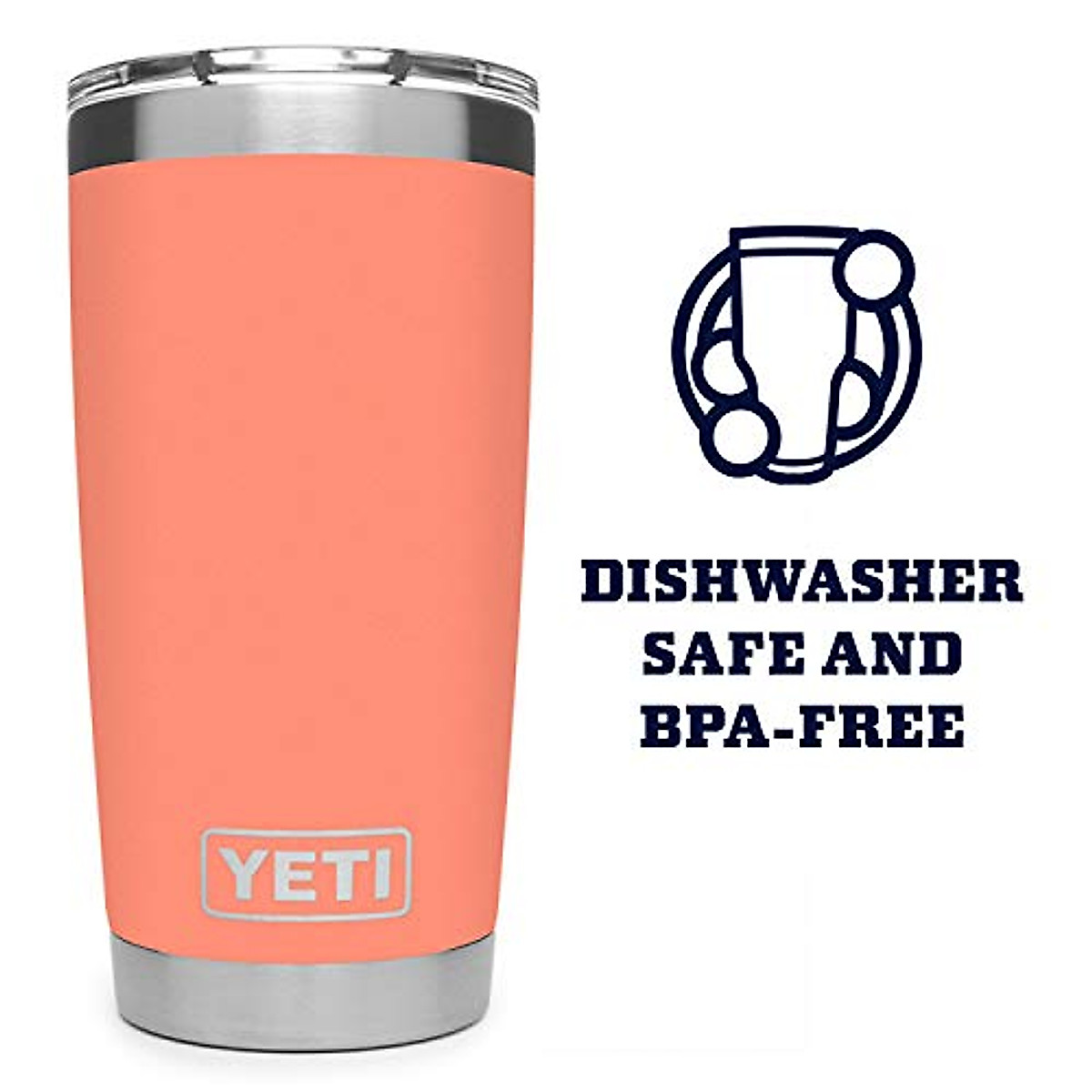 YETI Rambler 20 oz Tumbler, Stainless Steel, Vacuum Insulated with MagSlider Lid, Coral