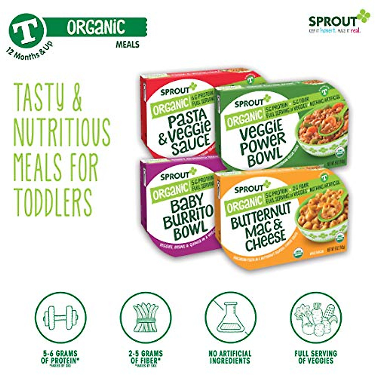 Sprout Organic Baby Food, Toddler Meals, Macaroni Pasta with Vegetarian Tomato Sauce, 5 Oz Bowl (8 Count)