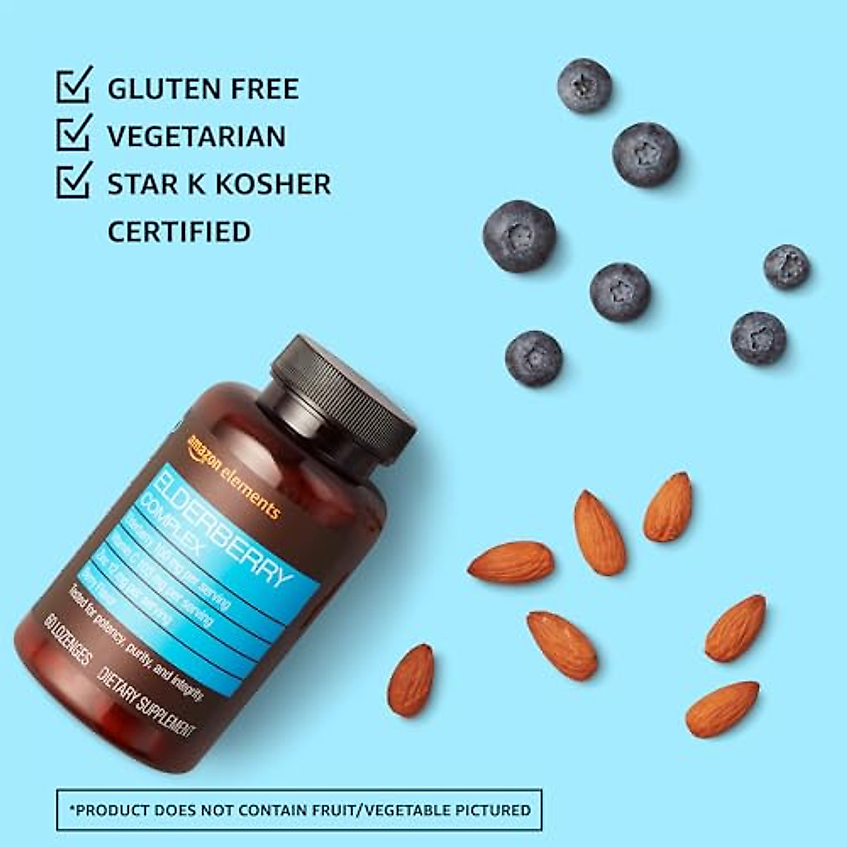 Amazon Elements Elderberry Complex Berry Flavored Immune System Support Lozenges, Adult, 60 Count, (Packaging may vary)