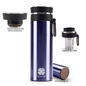 Stainless Steel Insulated Double Wall Leak Proof Tumbler Vacuum Flask with Flavor Infuser BPA Free 17.5 oz (Dark Blue)