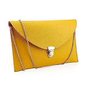 Clutch Purses for Women, PU Leather Clutch Purse, Gold coated Strap Women Wallets, Envelope Designer Wallets for Women, Crossbody Women's Wristlet Handbags, Travel Small Clutch Wallet Wristlet, Yellow