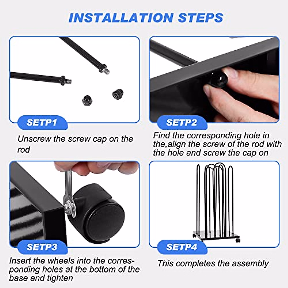 Dunzy Hanger Organizer Stacker, 4 in 1 Hanger Rack Movable Stand Hanger Holder with Swivel Caster Wheels for Clothing Store Laundry Room Closet, Black