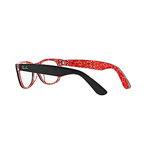 Ray-Ban RX5184 New Wayfarer Square Prescription Eyeglass Frames, Black on Texture Red/Demo Lens, 52 mm