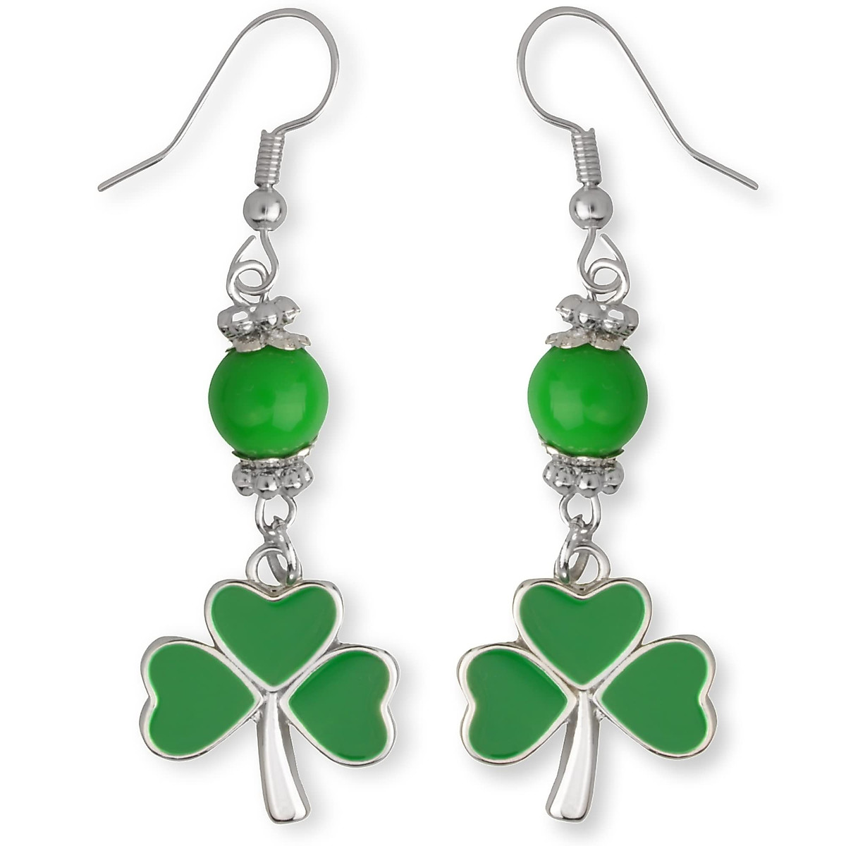 Shamrock Dangle Earrings for Women, Green St Patrick Day Accessories (Green Clover Dangles)