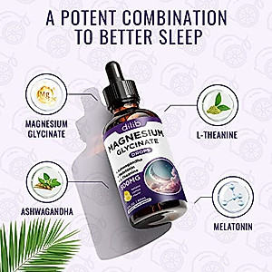 Magnesium Glycinate Supplement, Magnesium Liquid Drops with Magnesium Glycinate 500mg Sleep Aid Drops - Melatonin, Ashwagandha, L - Theanine - Support Stress Relief, Bone, Muscle, Mood Vegan