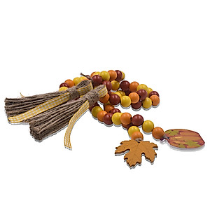 OperSeven 2Pcs Thanksgiving Wooden Bead Tassels Ornaments with Pumpkin and Maple Leaves Halloween Pumpkin Wooden Bead Tassels Ornament Fall Harvest Home Decoration