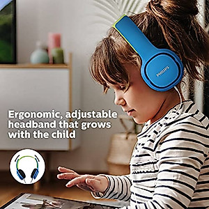 PHILIPS Coolplay Kids On-Ear Headphones - 85dB Volume Limiter - Safer Hearing (SHK2000BL), Blue & Green