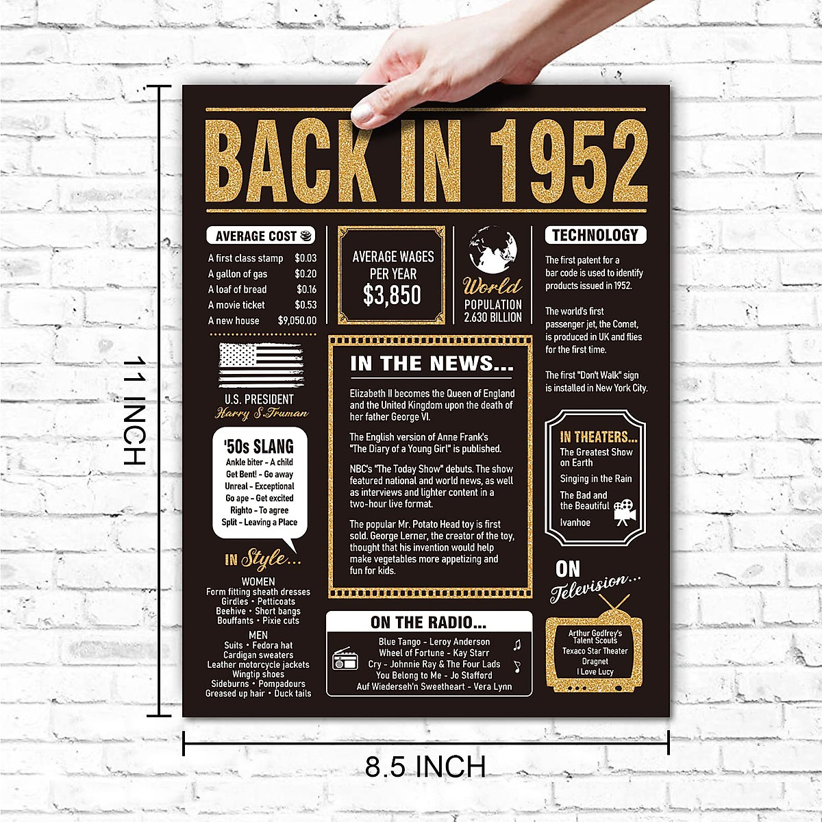 Ogeby Funny 72th Birthday Gifts for Women Men, Jumbo 72th Birthday Card for Dad Mom Grandma, Gifts for 72 Year Old Woman, Happy Back in 1952 Birthday Cards Gifts