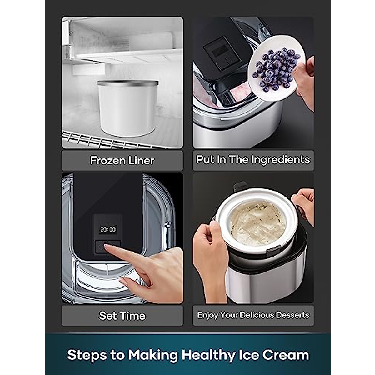 INTASTING Ice Cream Maker, 1.6QT Frozen Yogurt Maker, Homemade Ice Cream, Gelato