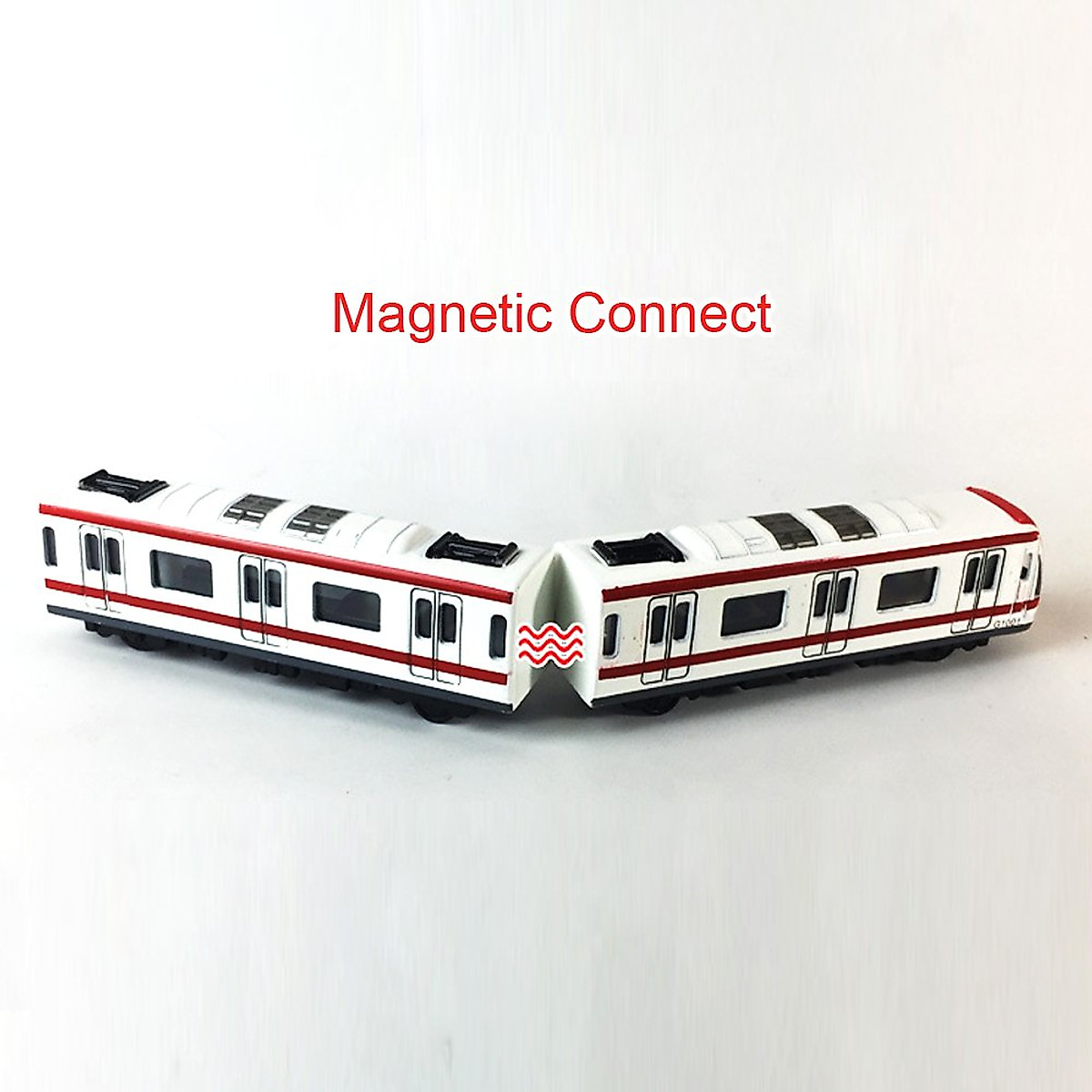 VANTIYAUS Train Model, 4pcs Car Set Alloy City Rail Subway Train Model,1/64 Scale Alloy Subway/Car Model, Red White