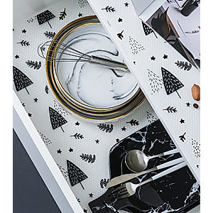 Waterproof Shelf Liner Cover Non Slip Non Adhesive Flower Printed Cabinets Liners for Kitchen Drawer Refrigerator 2 Rolls (12 * 94.5 inch) (Forest)