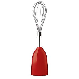 SMEG Handheld Immersion Blender with Beaker, Chopping Bowl w/Lid, Wire Whisk, 5 Speed Controls, made with Stainless Steel Blades and Ergonomic Design (Red)