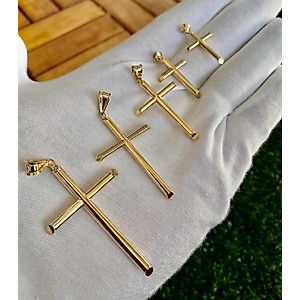 14K Yellow Gold Classic Cross Pendant - 22 x 17 MM Jesus Engraved Pendant Polished Finish - 14K Gold Stamped Religious Pendant - Great Choice for Women and Men