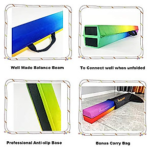 PreGymnastic Folding Balance Beam 8FT/9.5FT -Extra-Firm Suede Cover with Shinning Sticker and Carry Bag for Home/School/Club/Travel