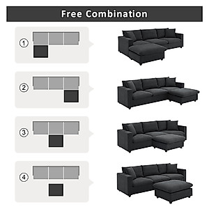 SCANORDIC 100.4" Convertible Couches for Living Room, L-Shape Modular Sectional Sofa with Reversible Chaise and 2 Pillows, Modern Sectional Couches for Living Room, Apartment, Office, Black